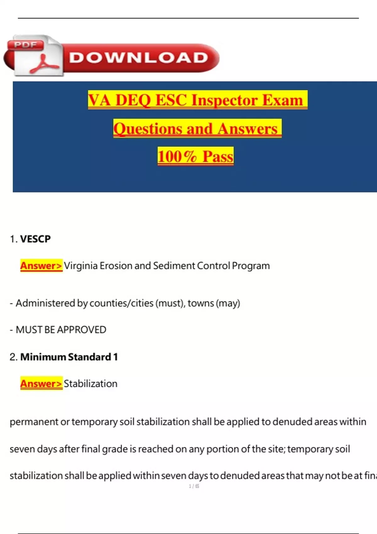 VA DEQ ESC Inspector Exam Actual 2025 Questions and Answers (2025 / ...