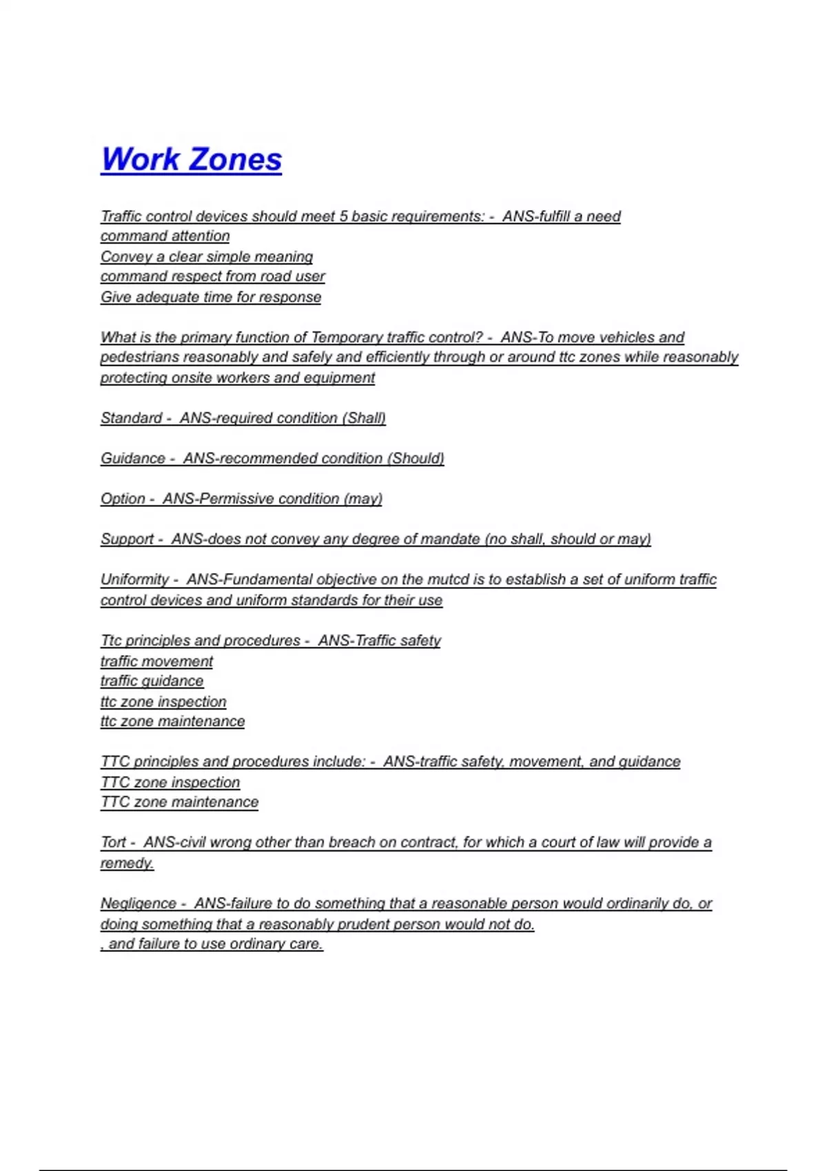 Work Zones Exam Questions with correct Answers 2025/2026( A+ GRADED 100 ...
