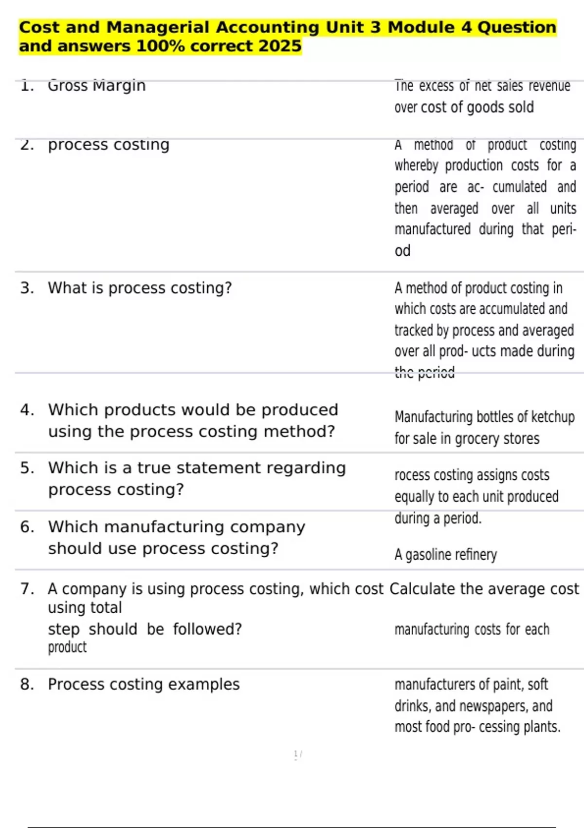 Cost and Managerial Accounting Unit 3 Module 4 Question and answers 100 ...