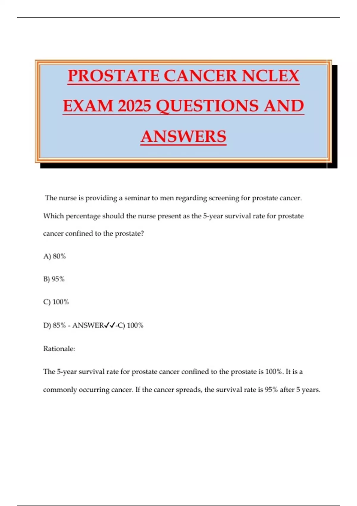 PROSTATE CANCER NCLEX EXAM 2025 QUESTIONS AND ANSWERS - Cancer Biology ...