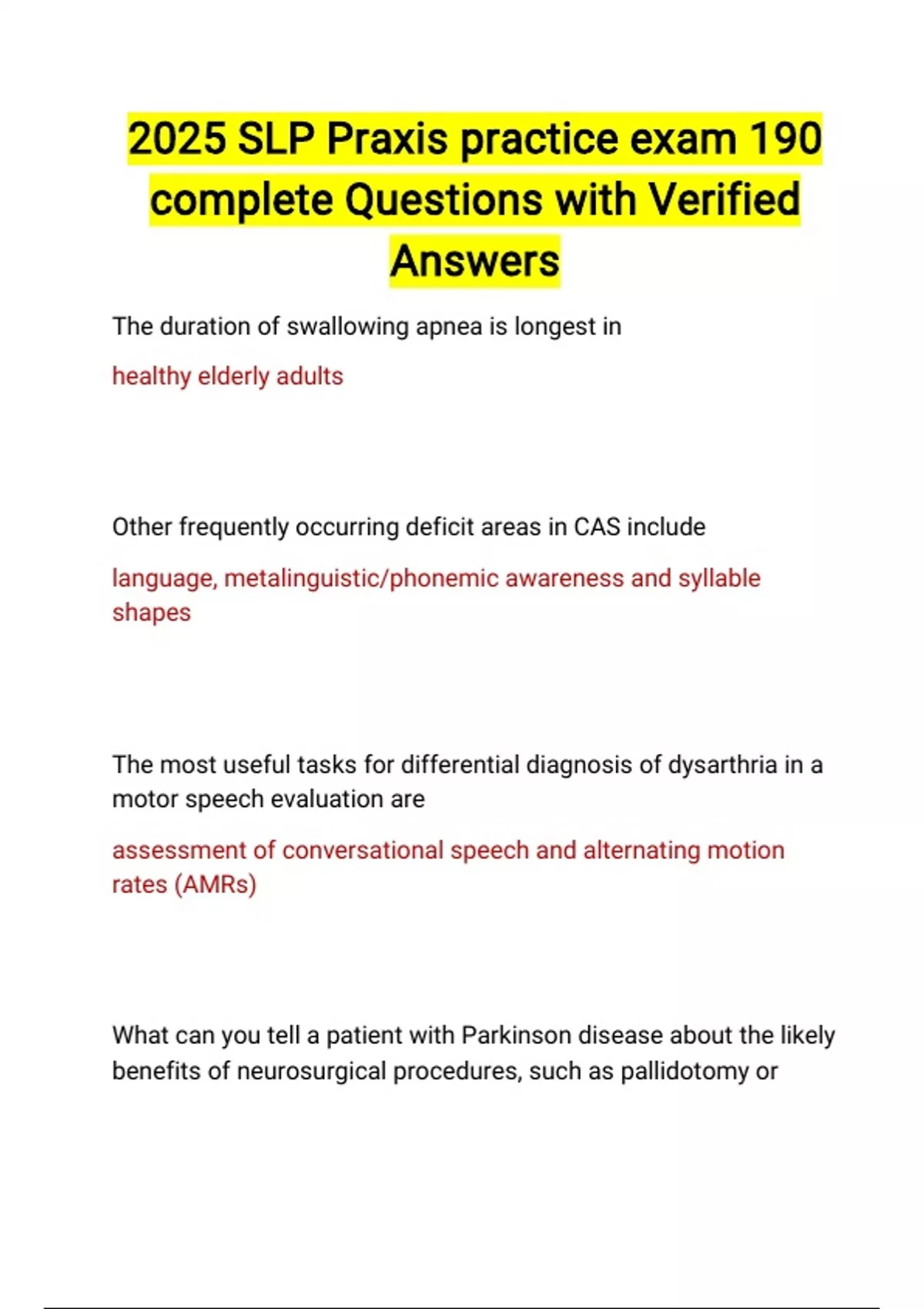 2025 SLP Praxis practice exam 190 complete Questions with Verified ...