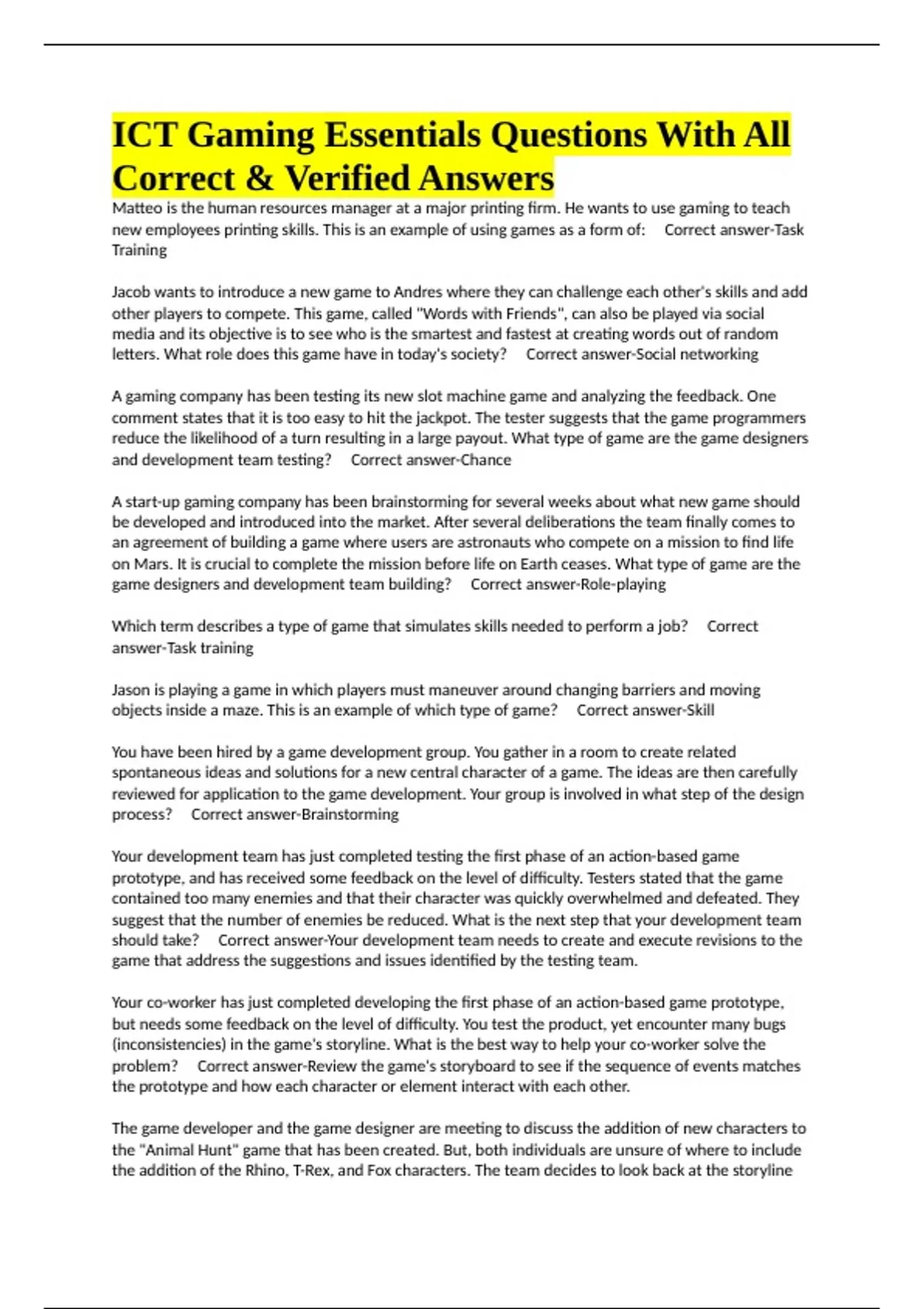 ICT Gaming Essentials Questions With All Correct & Verified Answers ...