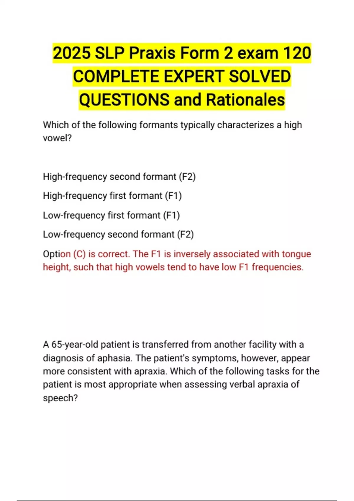 2025 SLP Praxis Form 2 exam 120 COMPLETE EXPERT SOLVED QUESTIONS and ...