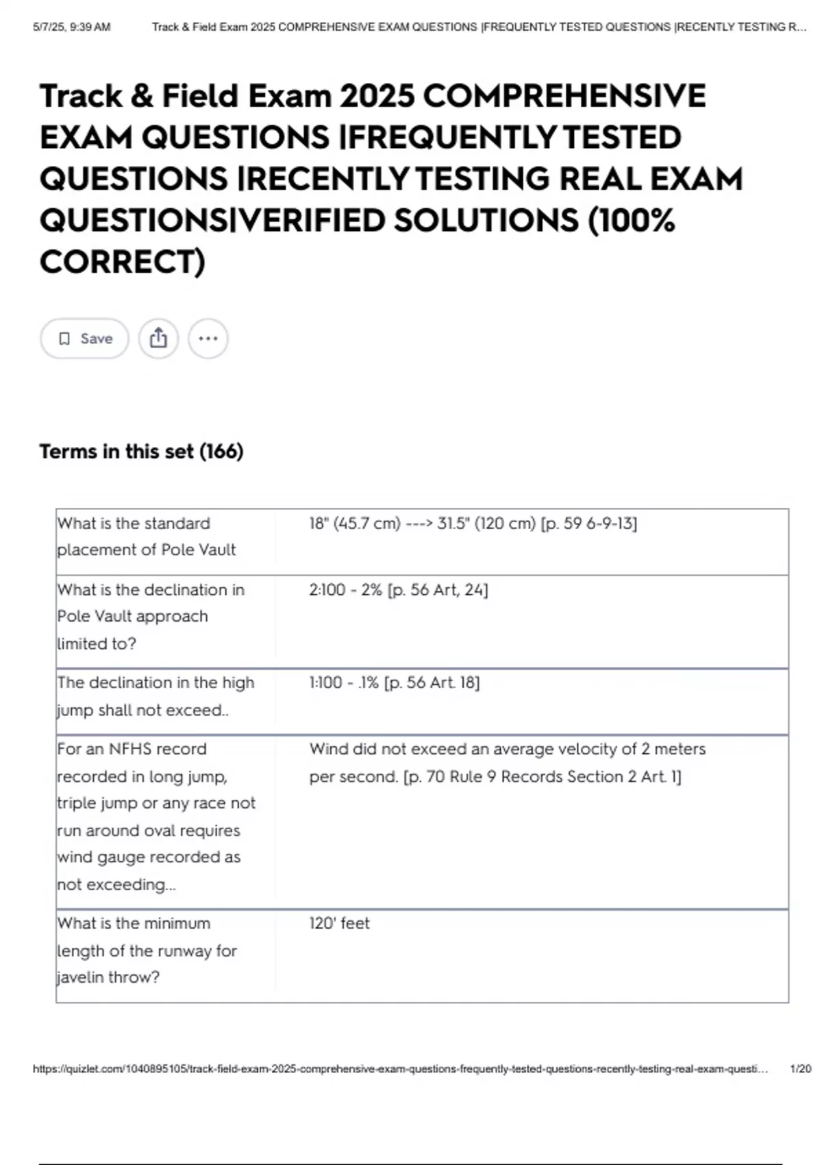 Compiled exam Track & Field EXAM PRACTICE QUESTIONS Exam comprehensive ...