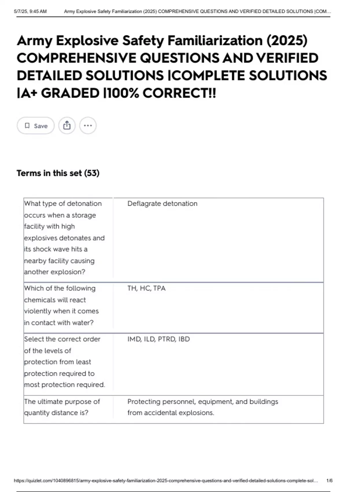 Army Explosive Safety Familiarization (2025) COMPREHENSIVE QUESTIONS ...