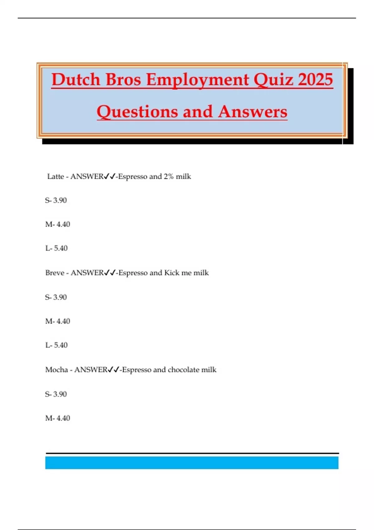 Dutch Bros Employment Quiz 2025 Questions and Answers - Dutch Bros ...