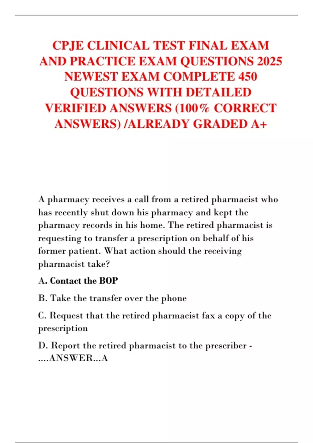 CPJE CLINICAL TEST FINAL EXAM AND PRACTICE EXAM QUESTIONS 2025 NEWEST ...