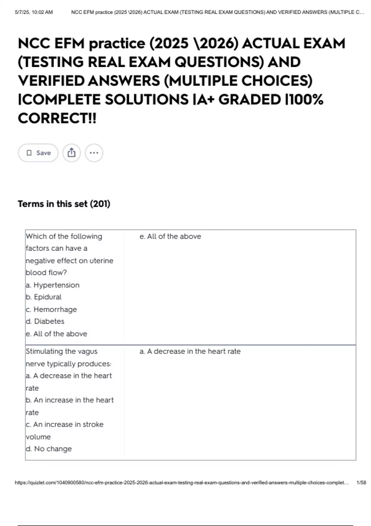 NCC EFM practice () ACTUAL EXAM (TESTING REAL EXAM QUESTIONS) AND ...