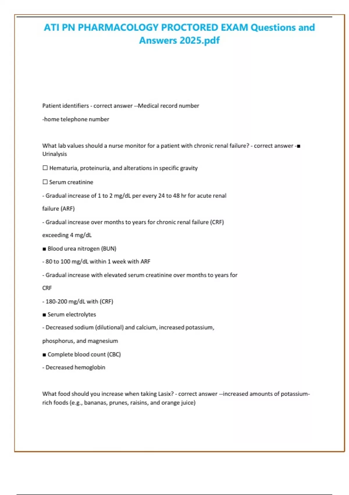 ATI PN PHARMACOLOGY PROCTORED EXAM Questions and Answers 2025.pdf - Pharmacology - Stuvia US