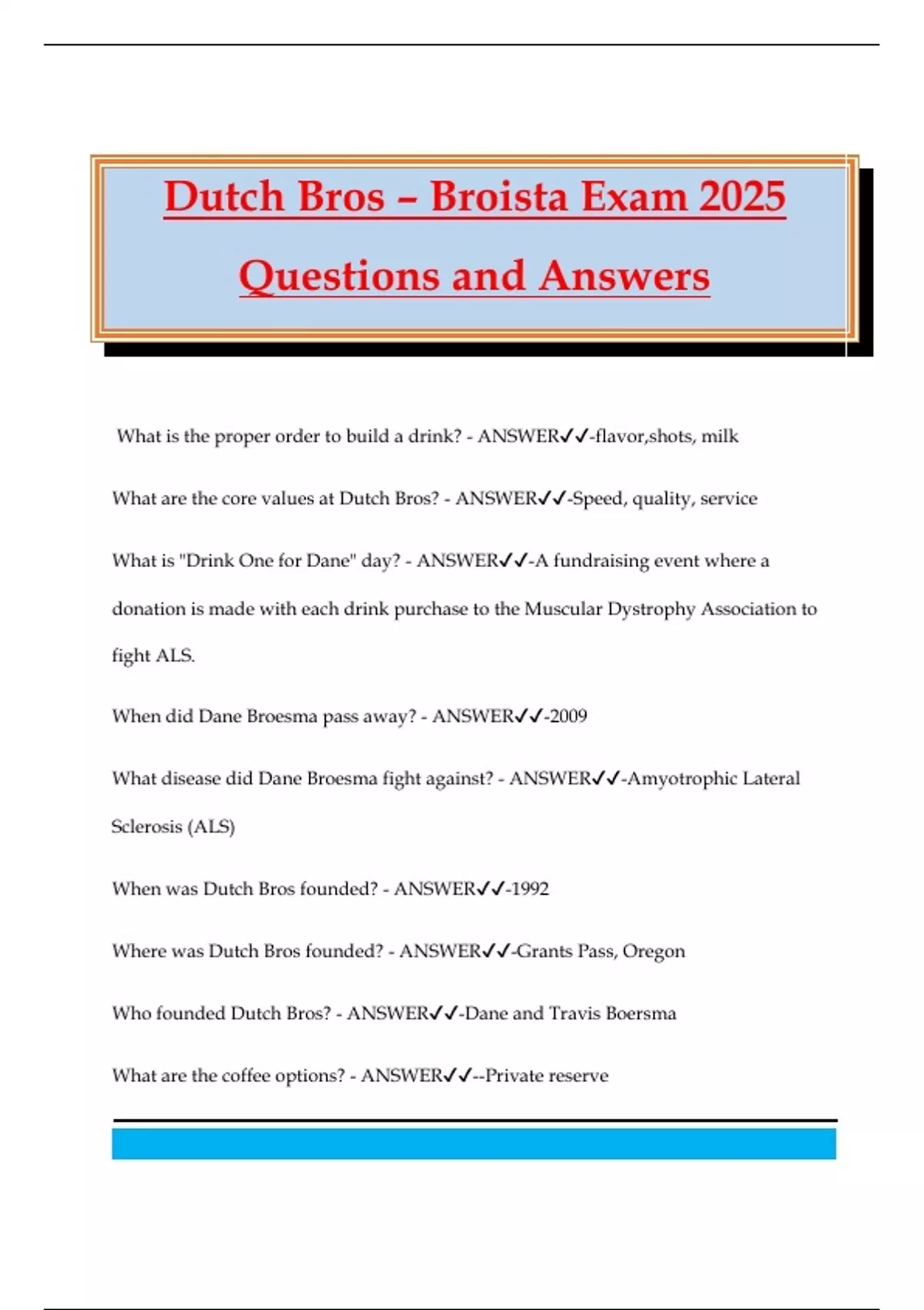 Dutch Bros – Broista Exam 2025 Questions and Answers - Dutch Bros ...