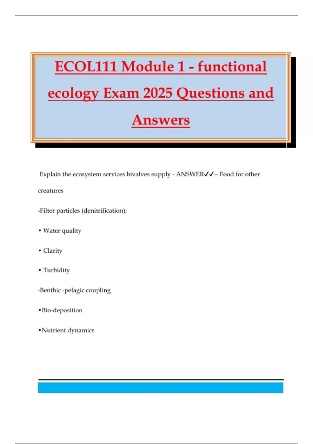 ECOL111 Module 1 - functional ecology Exam 2025 Questions and Answers - ECOL111 - Stuvia US