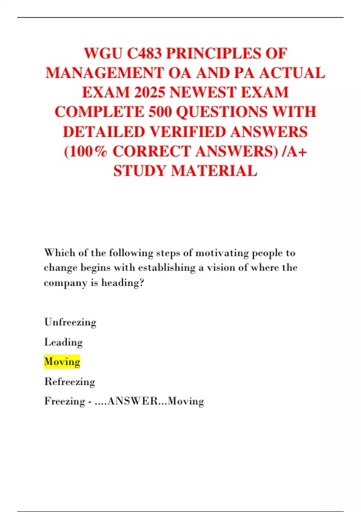 WGU C483 PRINCIPLES OF MANAGEMENT OA AND PA ACTUAL EXAM 2025 NEWEST ...