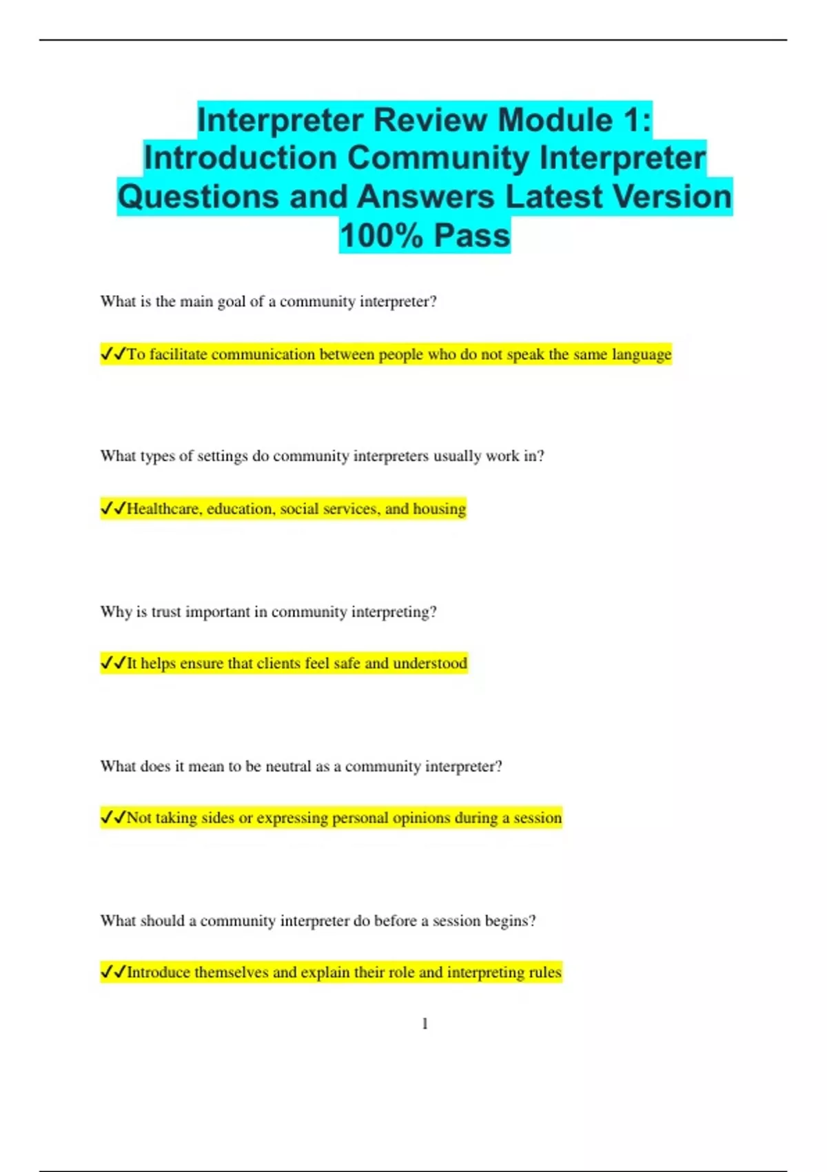 Interpreter Review Module 1: Introduction Community Interpreter ...