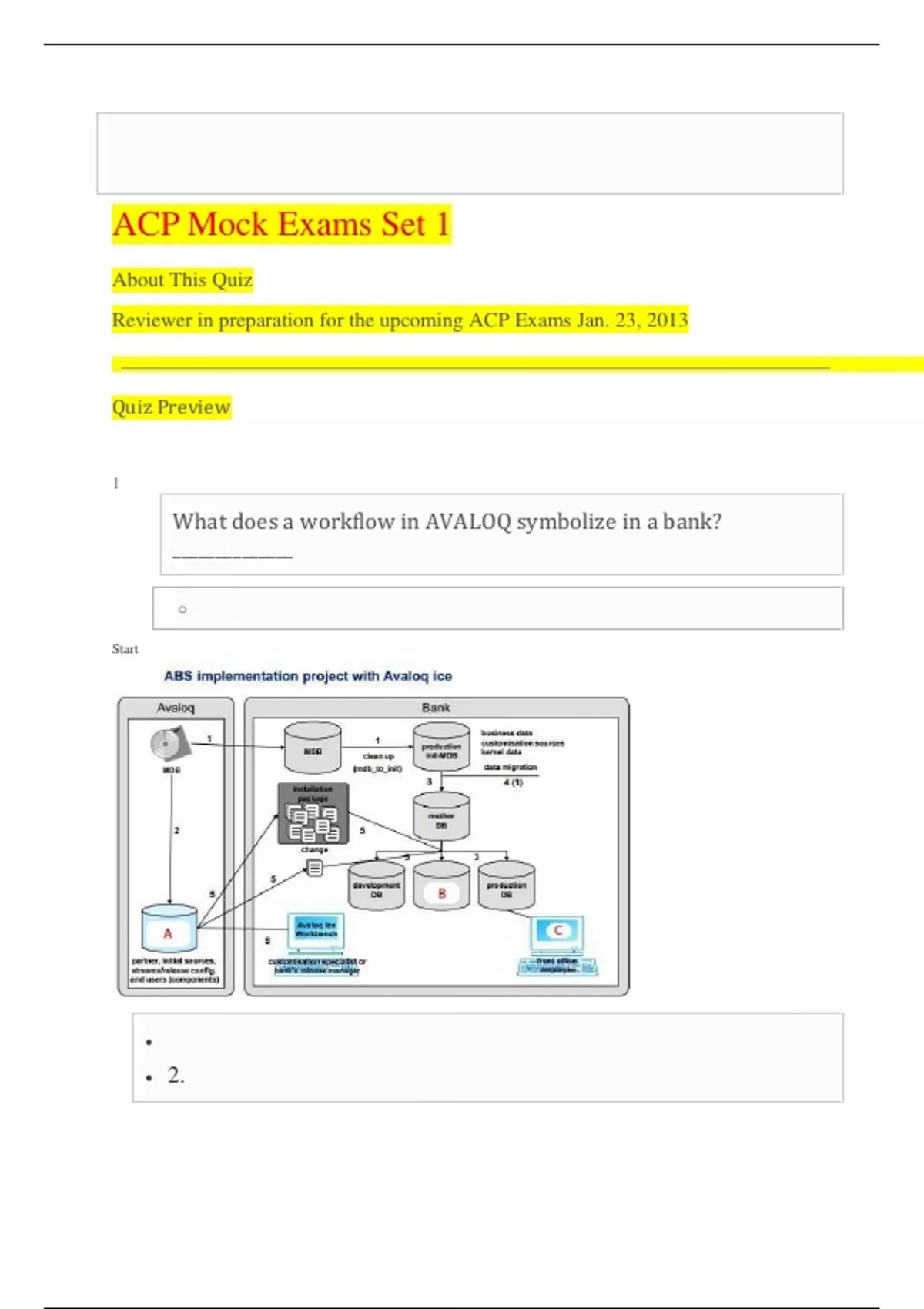 ACP Mock Exams Set 1 About This Quiz Reviewer in preparation for the ...