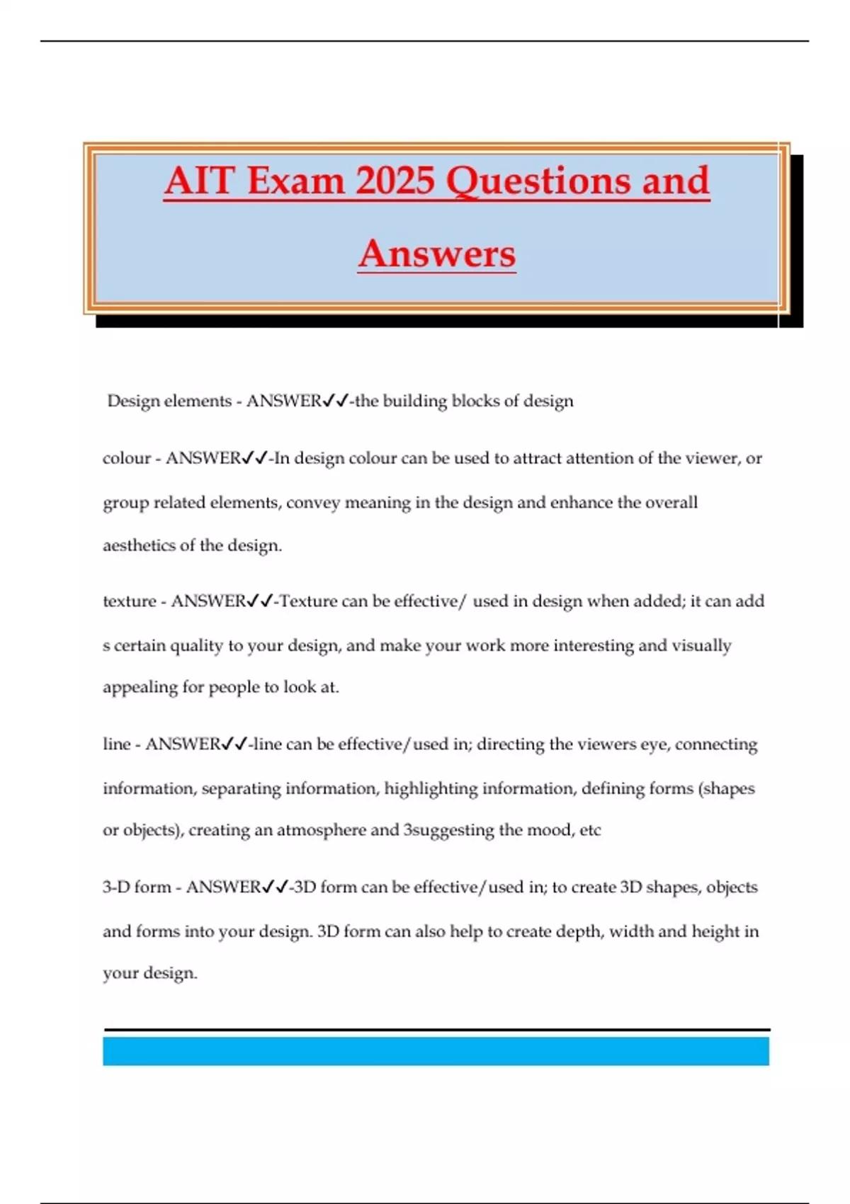 AIT Exam 2025 Questions and Answers - AIT - Stuvia US