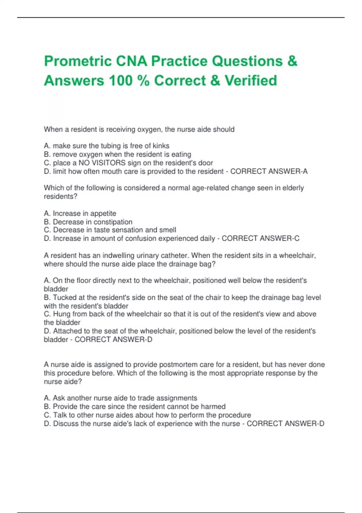Prometric CNA Practice Questions & Answers 100 % Correct & Verified - Prometric CNA Practice ...