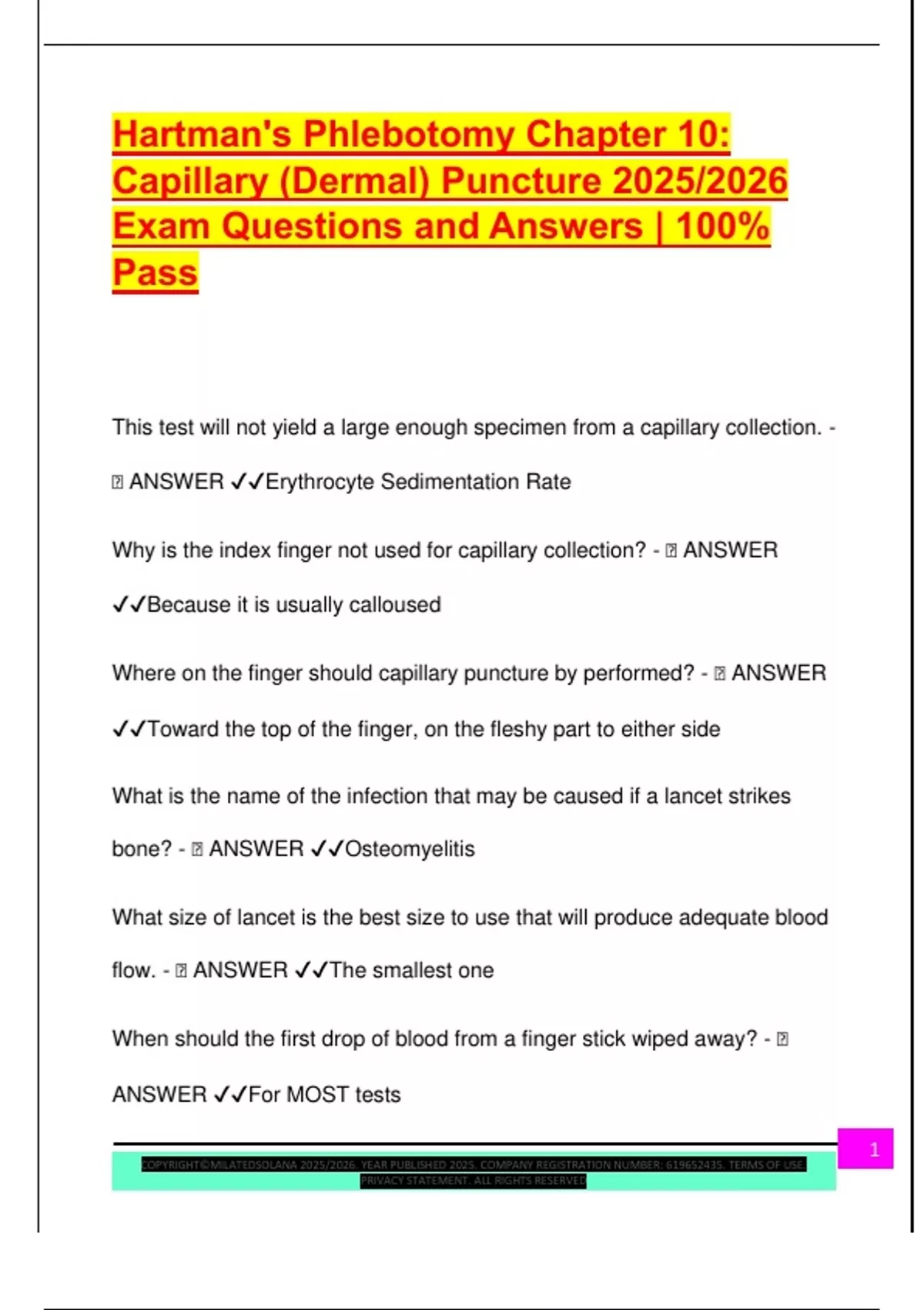 Hartman's Phlebotomy Chapter 10: Capillary (Dermal) Puncture 2025/2026 ...