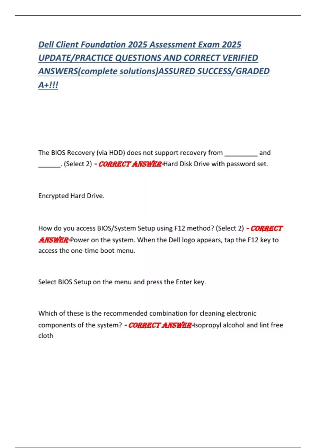 Dell Client Foundation 2025 Assessment Exam 2025 UPDATE/PRACTICE ...