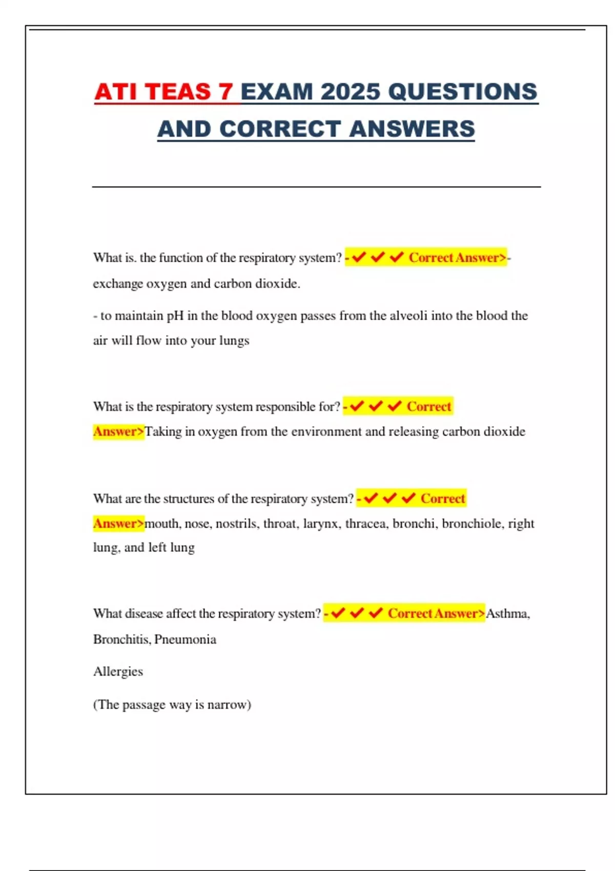 ATI TEAS 7 Exam 2025 – Complete Practice Questions with Correct Answers ...