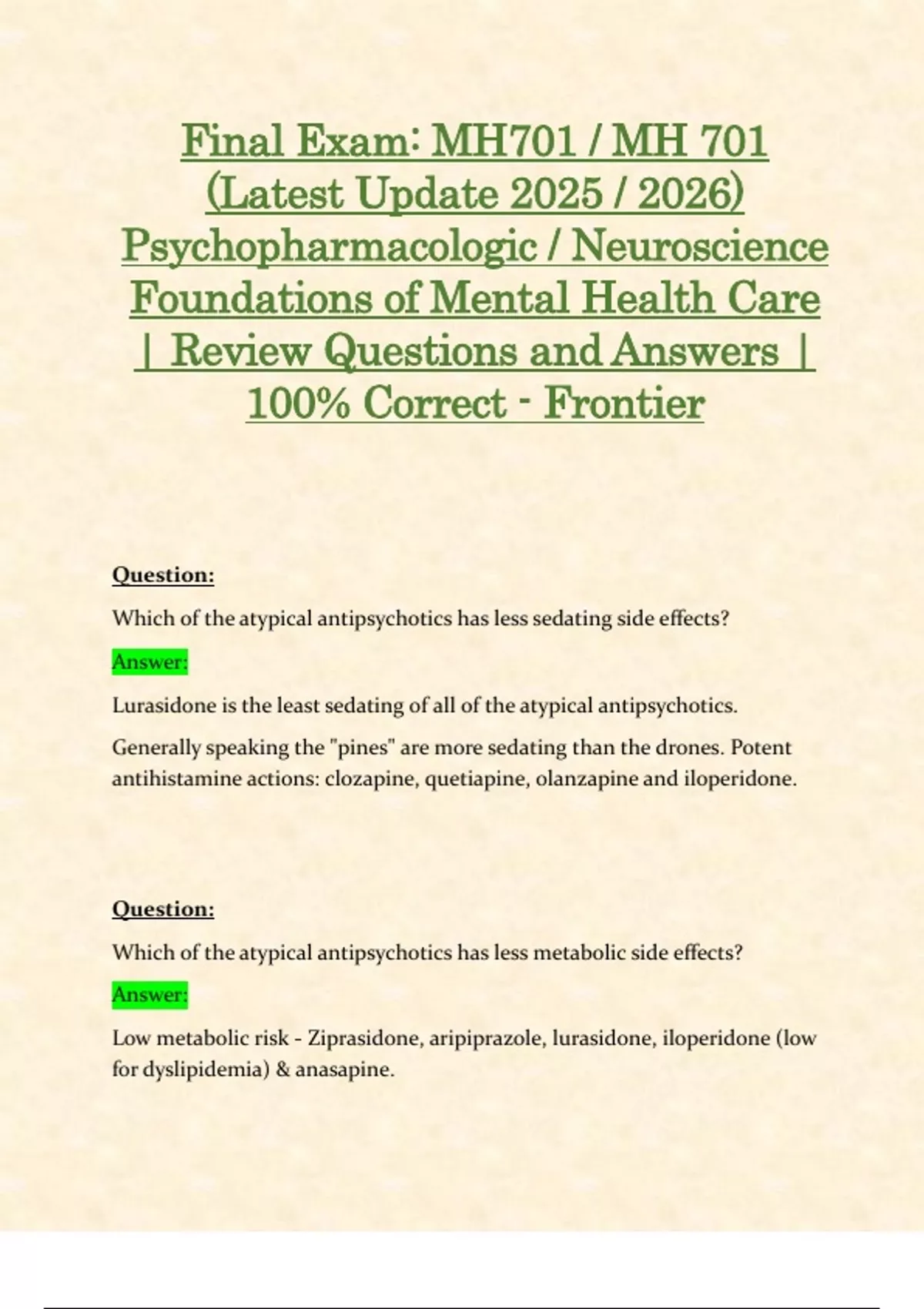 Final Exams: MH 701 / MH701 (Latest 2025 / 2026 Updates STUDY BUNDLE ...