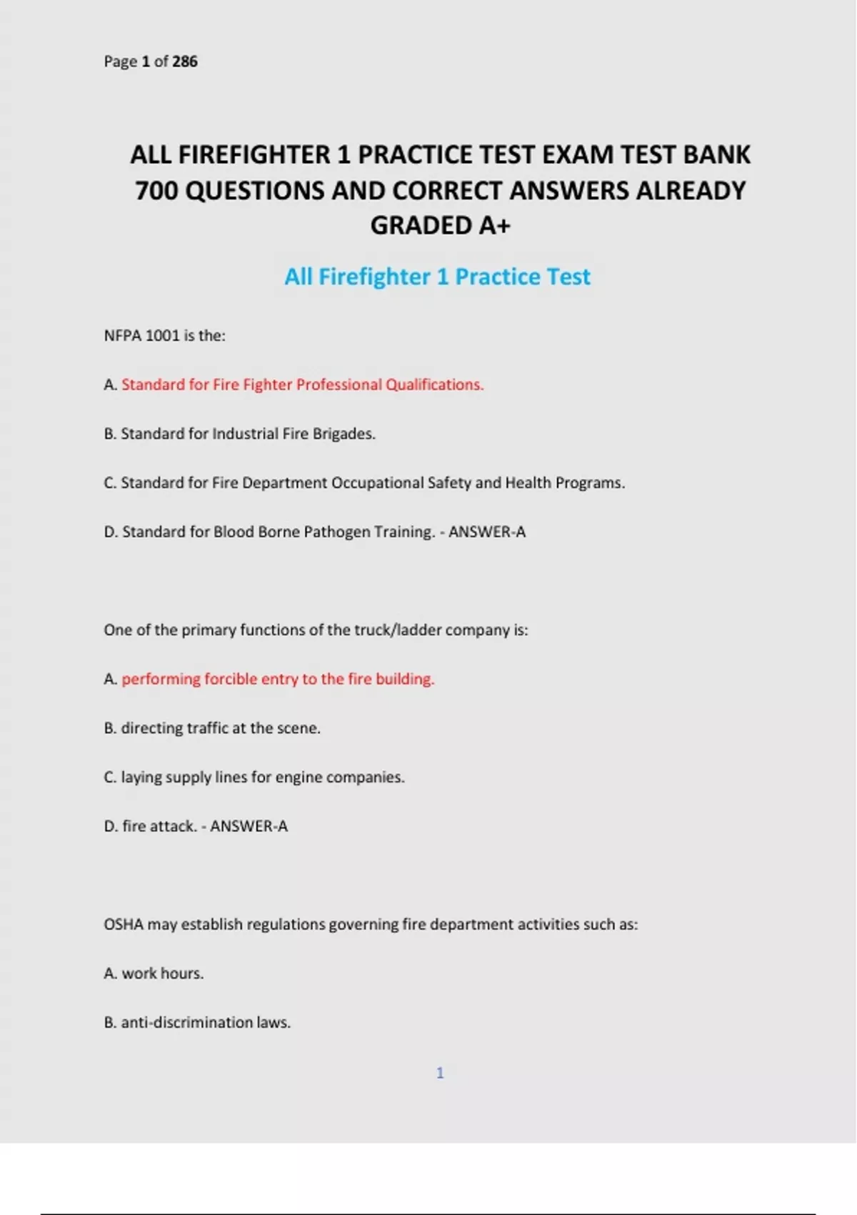 2025 ALL FIREFIGHTER 1 PRACTICE TEST EXAM OVER 700 QUESTIONS AND RIGHT ...