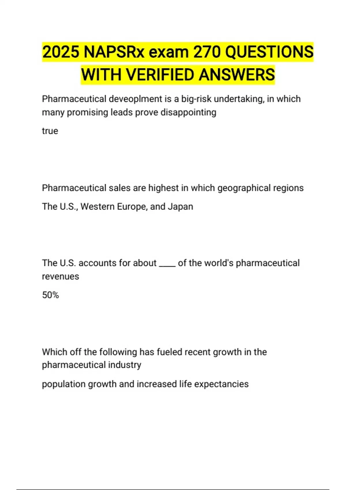 2025 NAPSRx exam 270 QUESTIONS WITH VERIFIED ANSWERSDocument2025 NAPSRx ...