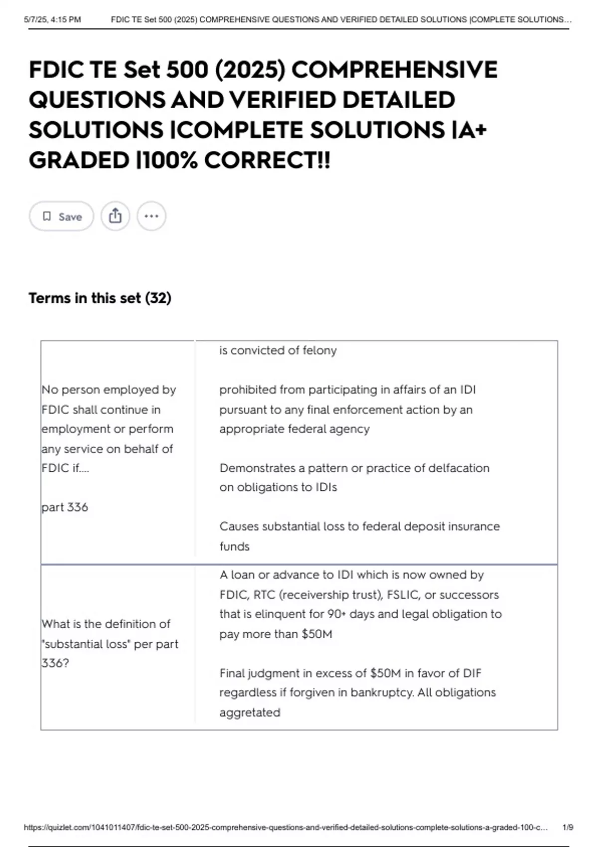 FDIC TE Set 500 (2025) COMPREHENSIVE QUESTIONS AND VERIFIED DETAILED ...