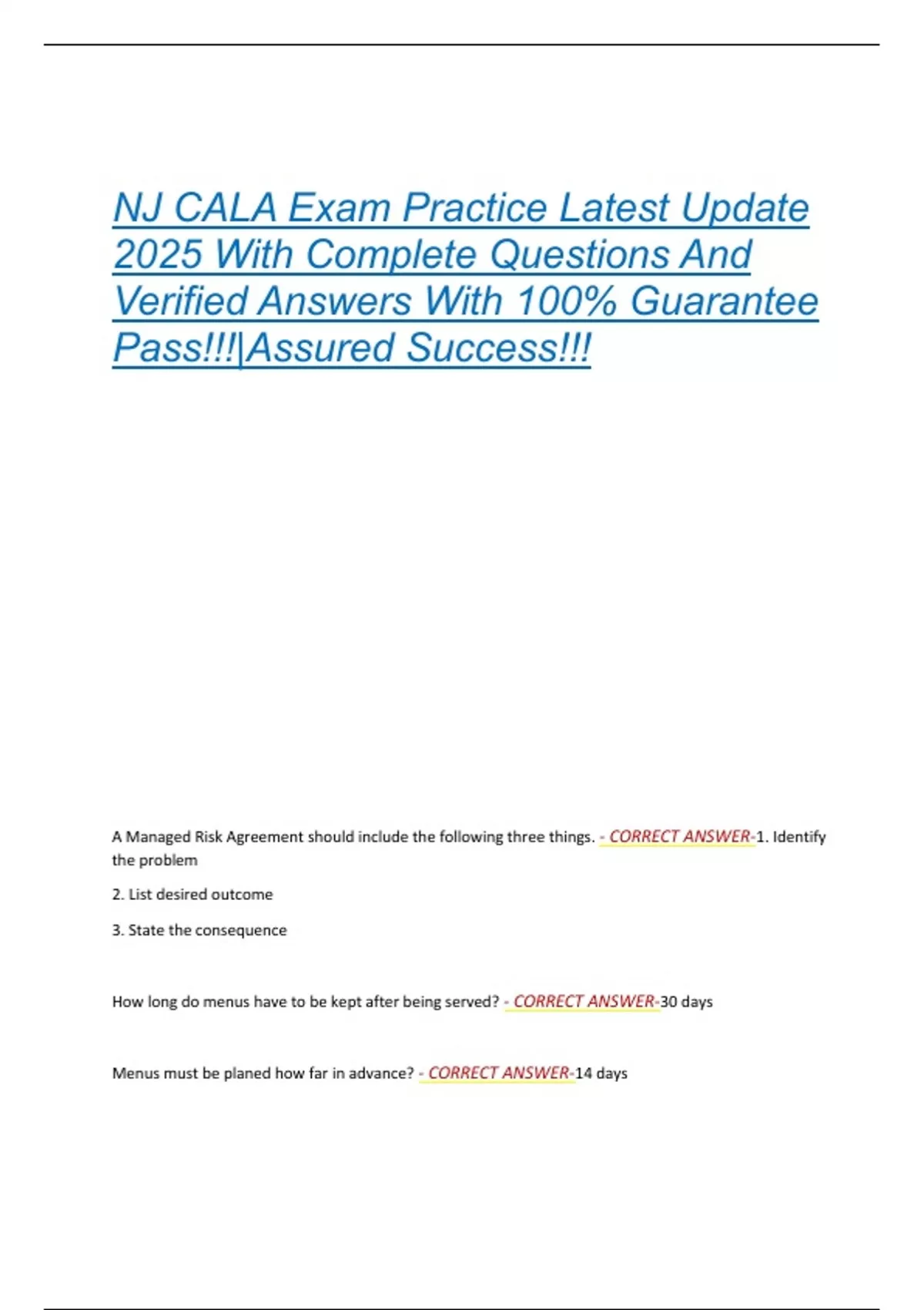 NJ CALA Exam Practice Latest Update 2025 With Complete Questions And ...