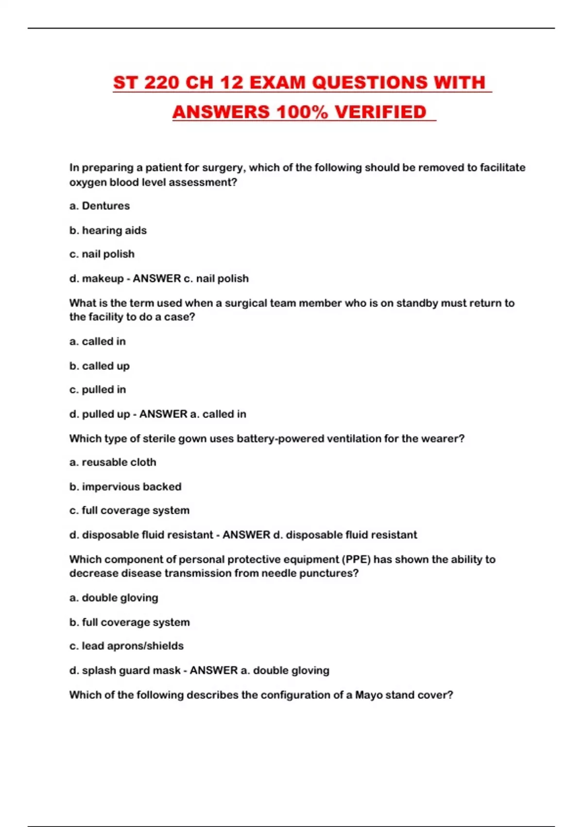 ST 220 CH 12 EXAM QUESTIONS WITH ANSWERS 100% VERIFIED - ST 220 - Stuvia US