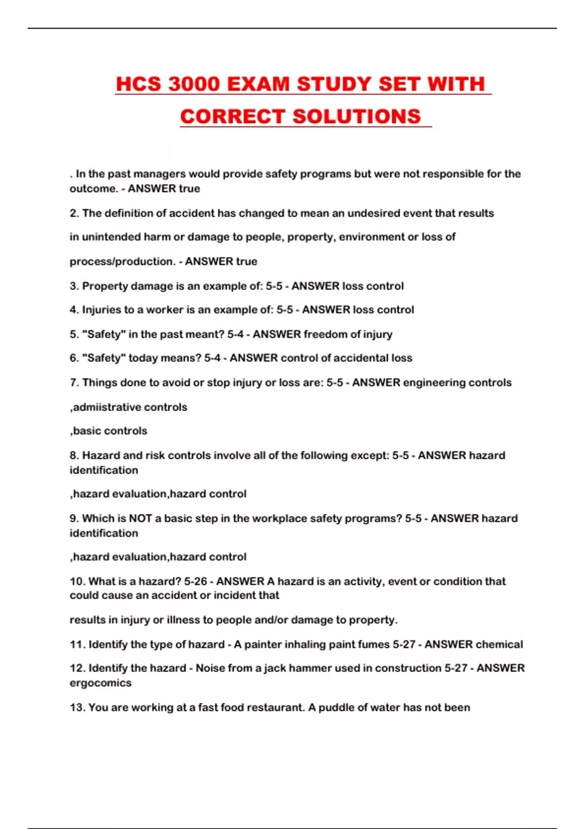 HCS 3000 EXAM STUDY SET WITH CORRECT SOLUTIONS - HCS 3000 - Stuvia US