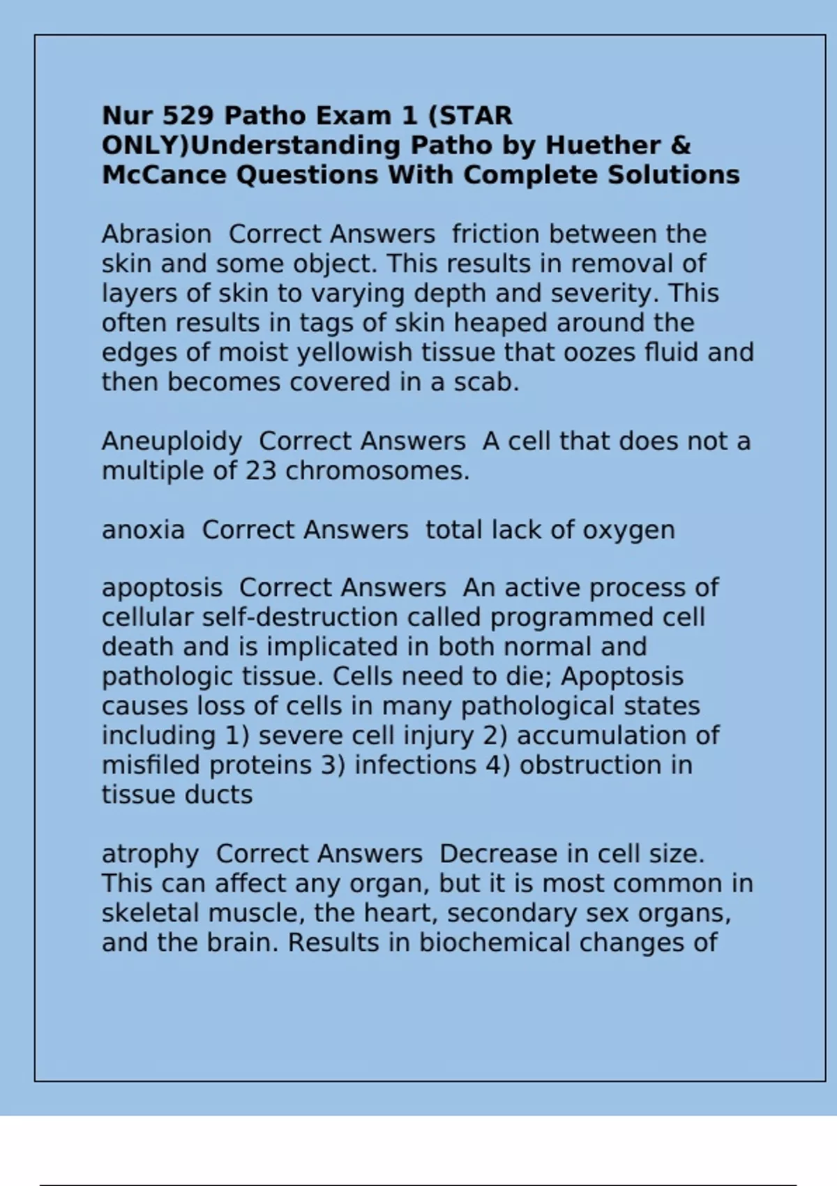 Nur 529 Patho Exam 1 (STAR ONLY)Understanding Patho by Huether & McCance Questions With Complete ...