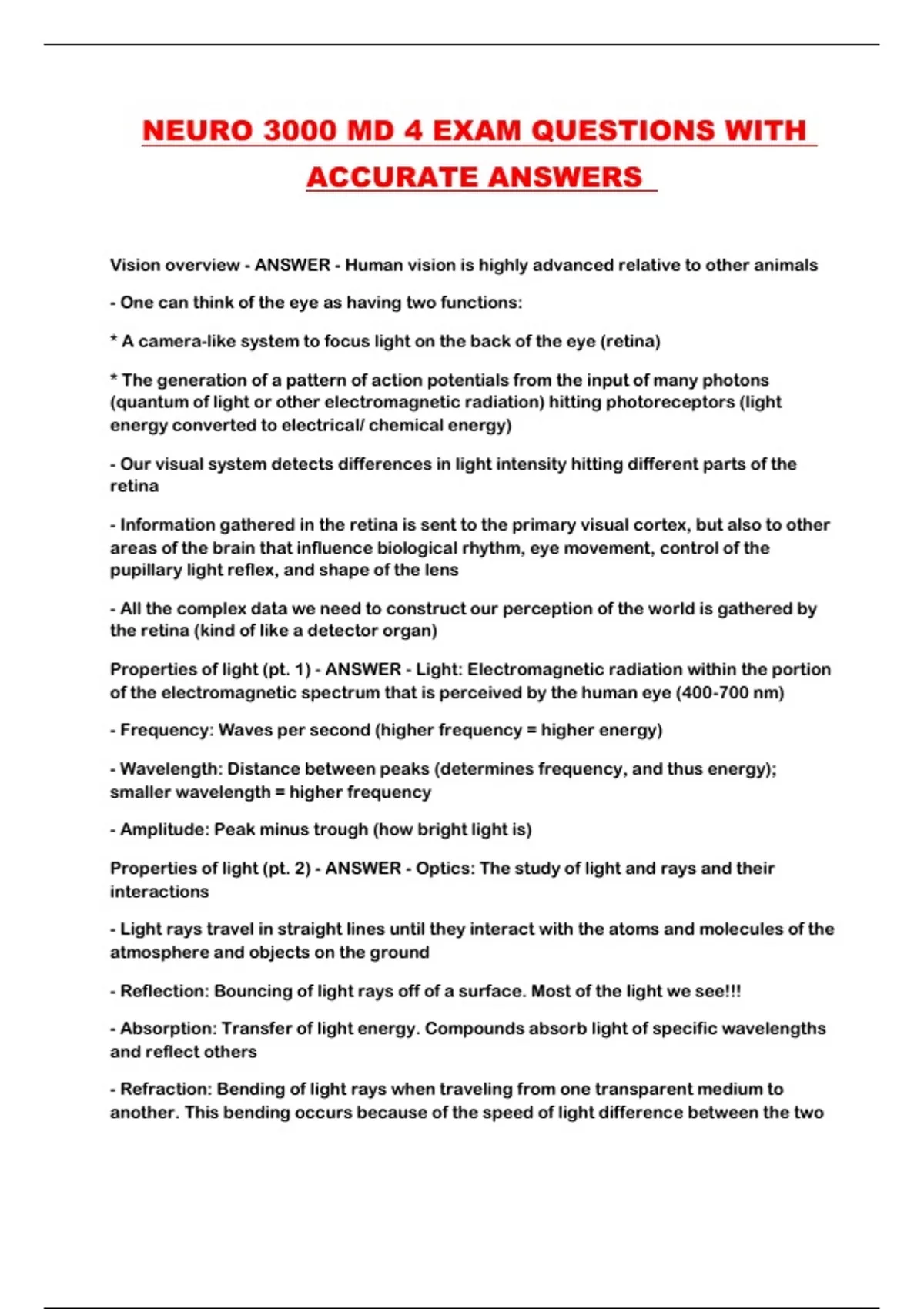 NEURO 3000 MD 4 EXAM QUESTIONS WITH ACCURATE ANSWERS - NEURO 3000 - Stuvia US