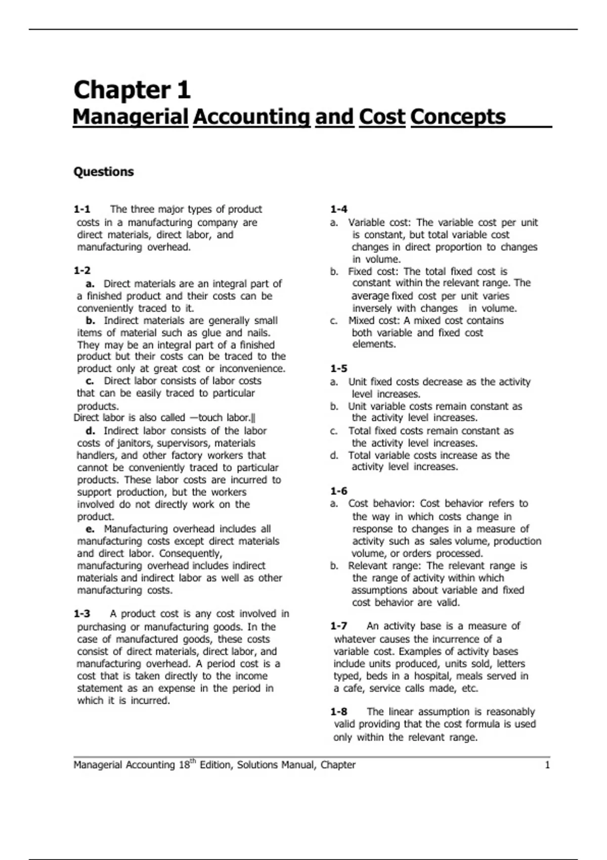 Solutions for Managerial Accounting, 18th Edition by Ray Garrison ...