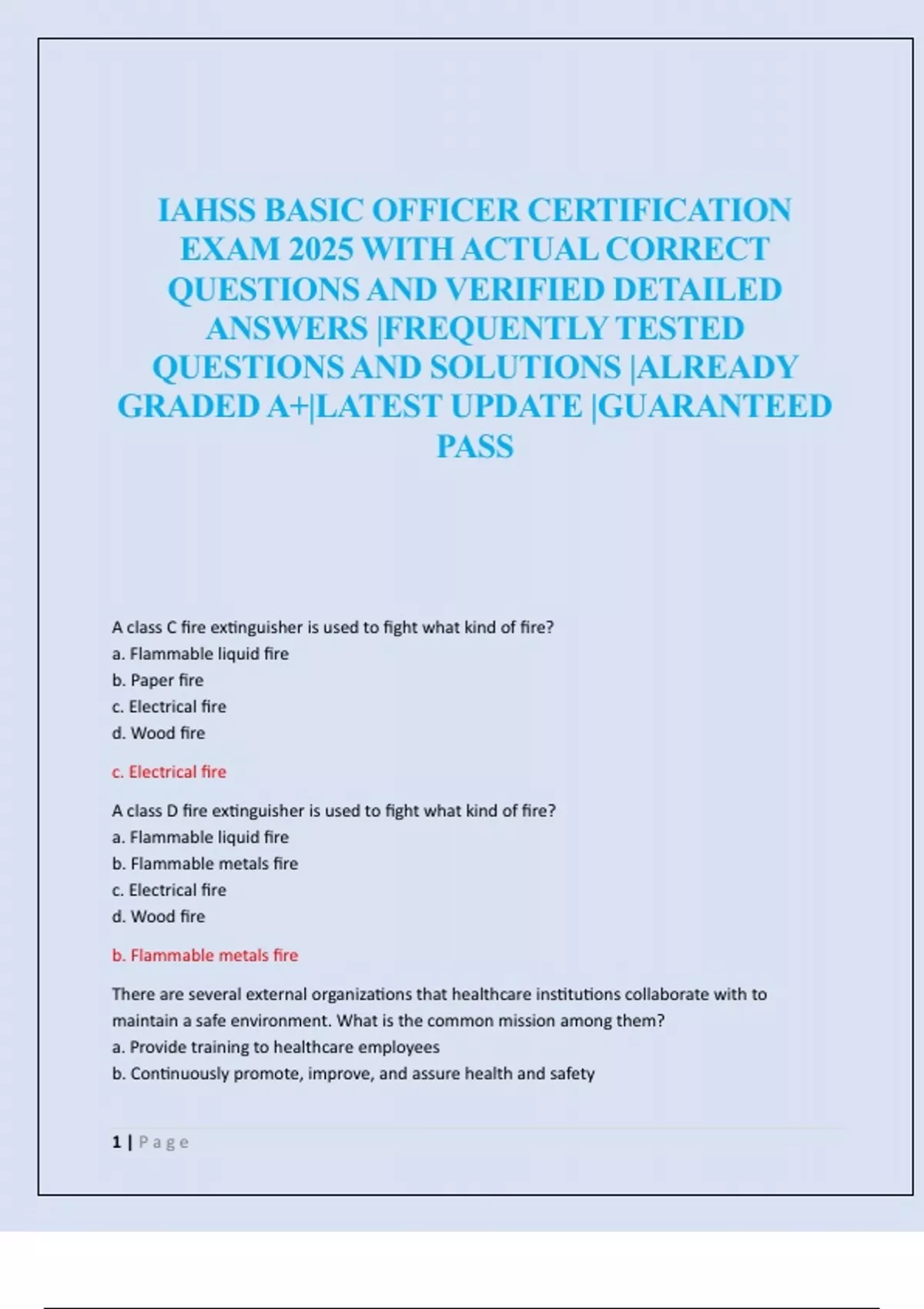 IAHSS BASIC OFFICER CERTIFICATION EXAM 2025 WITH ACTUAL CORRECT ...