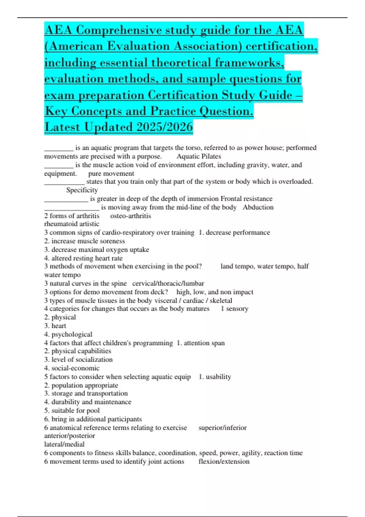 AEA Comprehensive study guide for the AEA (American Evaluation ...