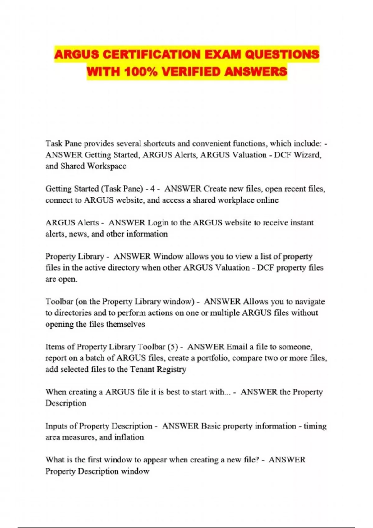 ARGUS CERTIFICATION EXAM QUESTIONS WITH 100% VERIFIED ANSWERS - ARGUS - Stuvia US