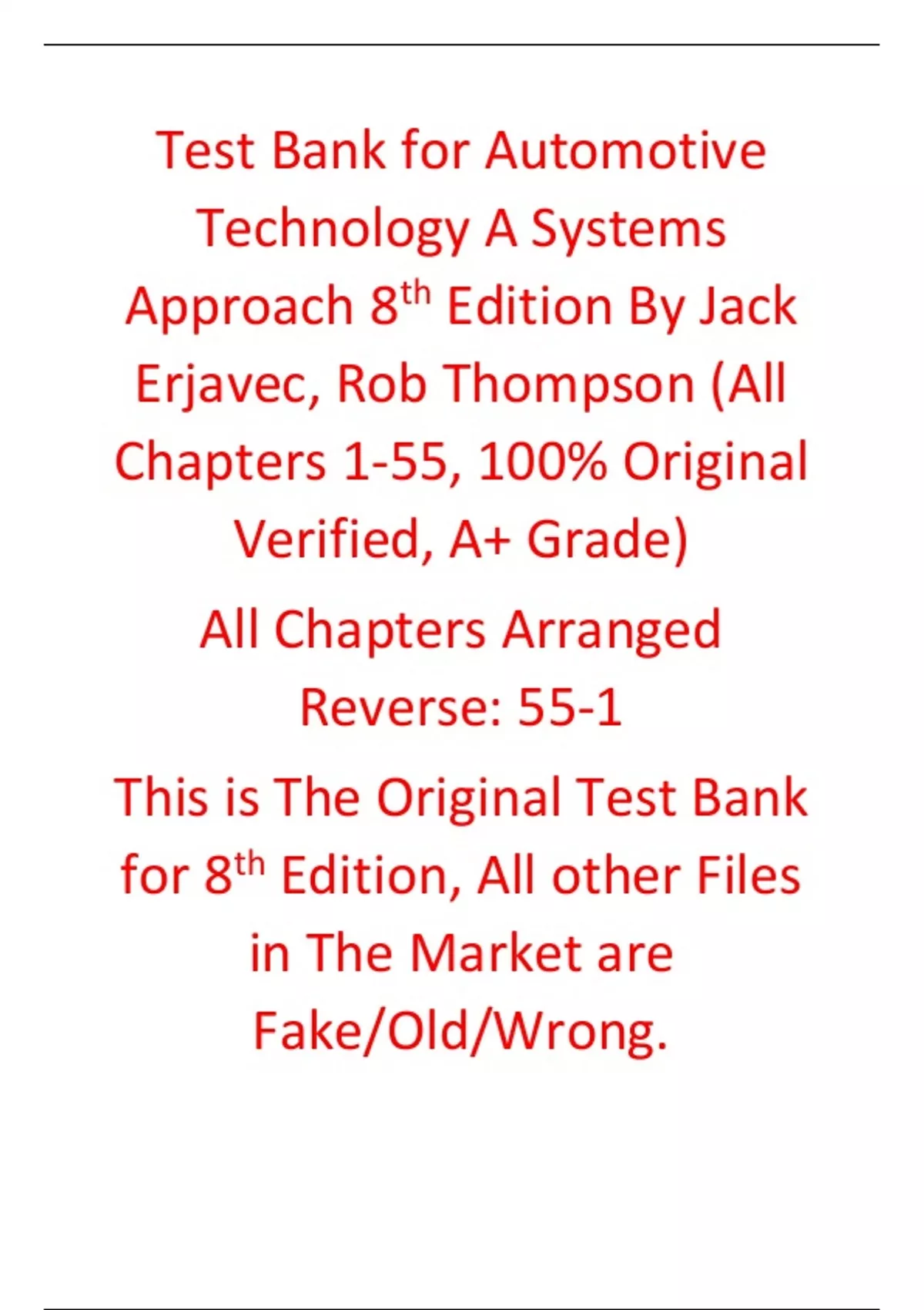 Test Bank For Automotive Technology A Systems Approach 8th Edition By ...