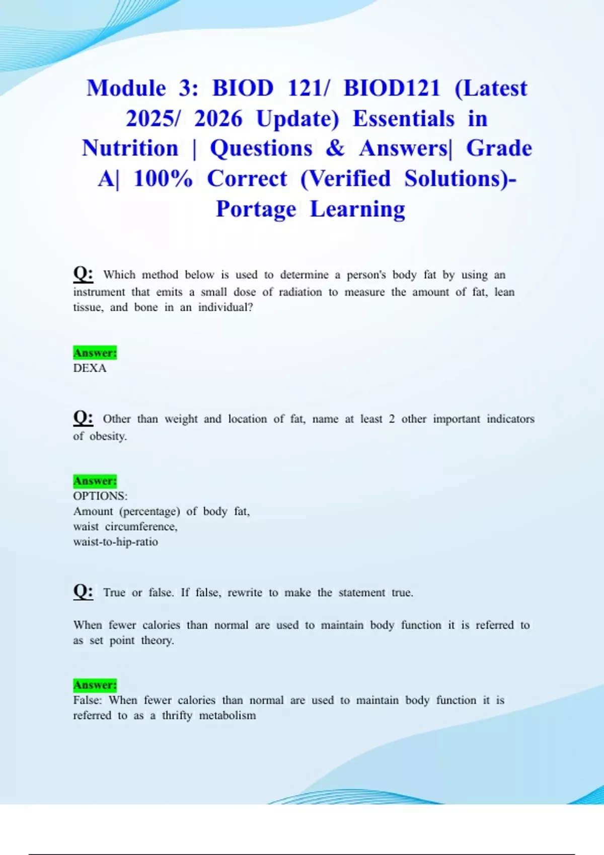 Module 3: BIOD 121/ BIOD121 (Latest 2025/ 2026 Update) Essentials in ...