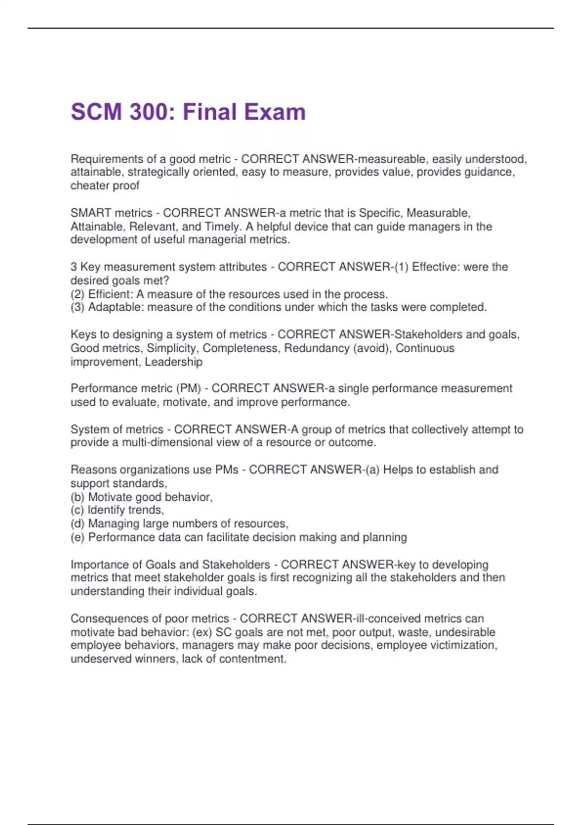 SCM 300: Final Exam | Questions and Answers | 2025 Revised Update | 100% Correct- - SCM 300 ...