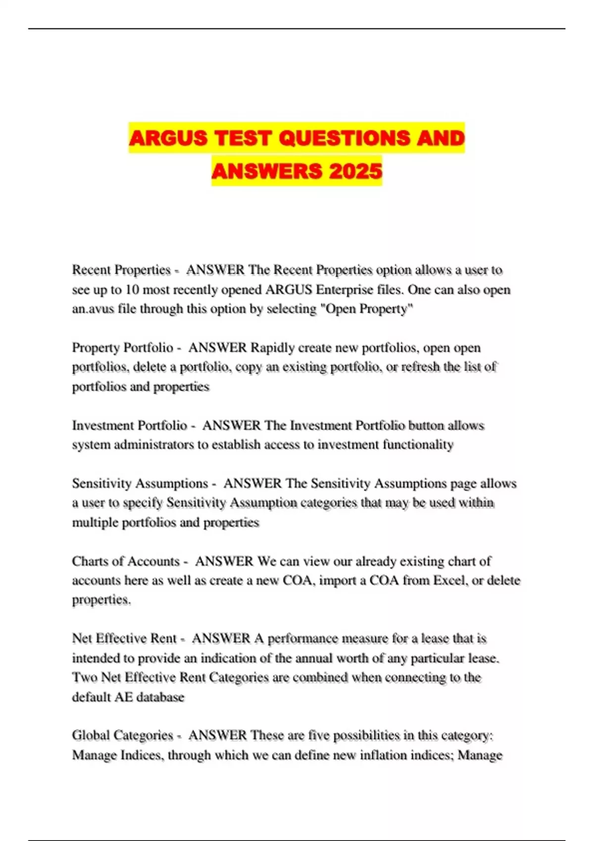 ARGUS TEST QUESTIONS AND ANSWERS 2025 - ARGUS - Stuvia US