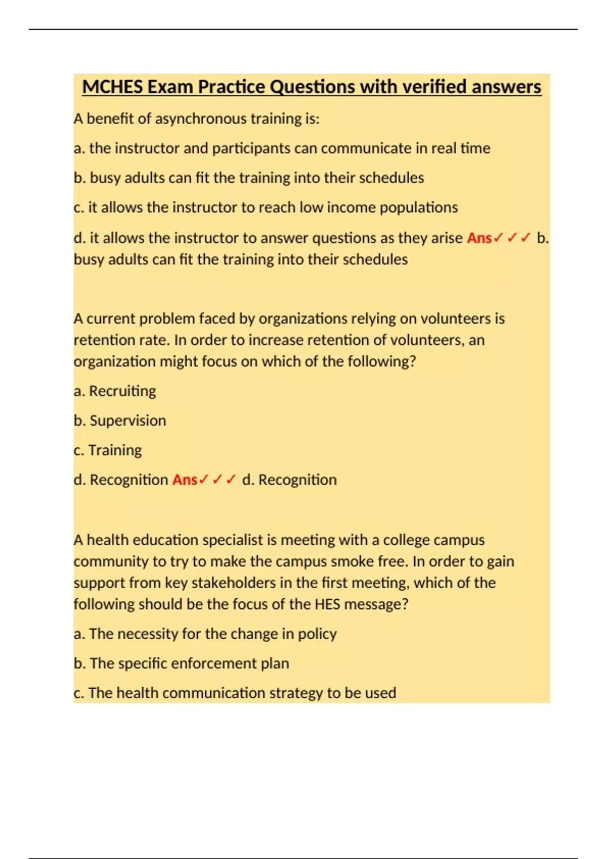 MCHES Exam Tests Bundle Set - Stuvia US