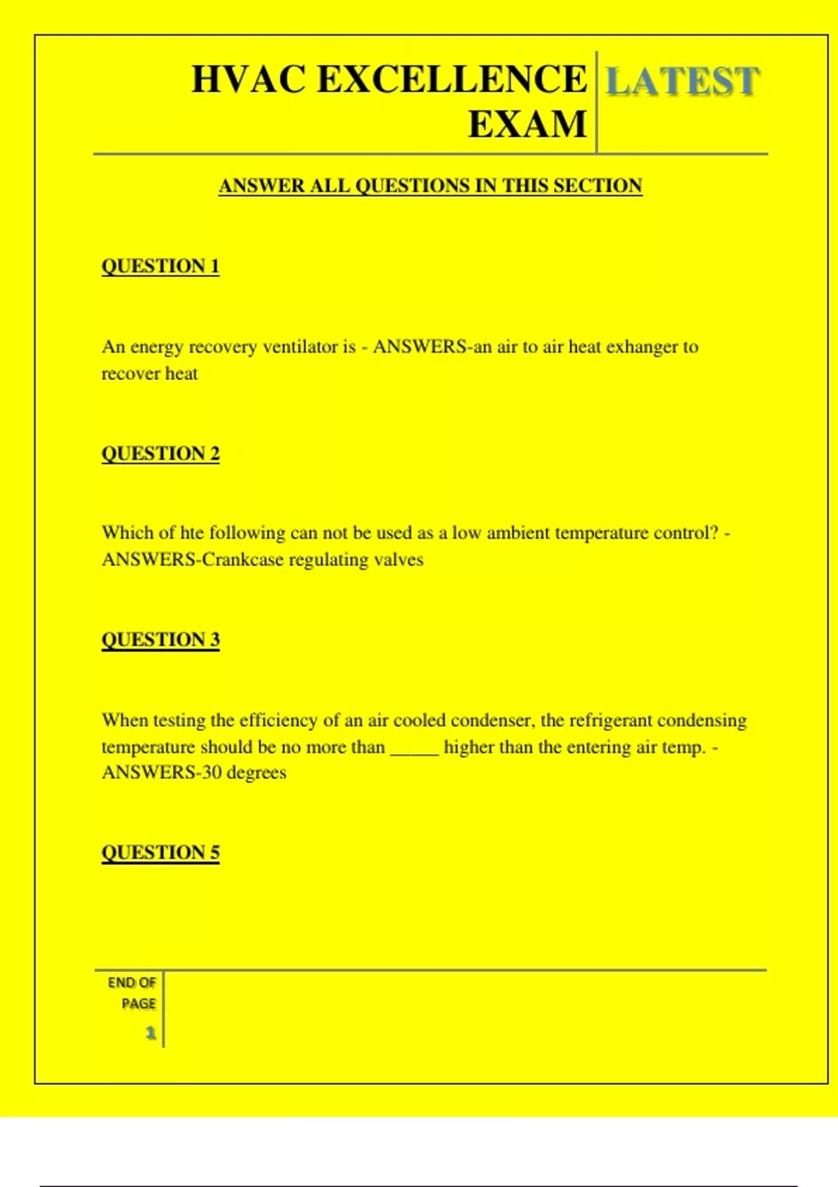 HVAC EXCELLENCE EXAM QUESTIONS AND ANSWERS 2025 - HVAC EXCELLENCE ...