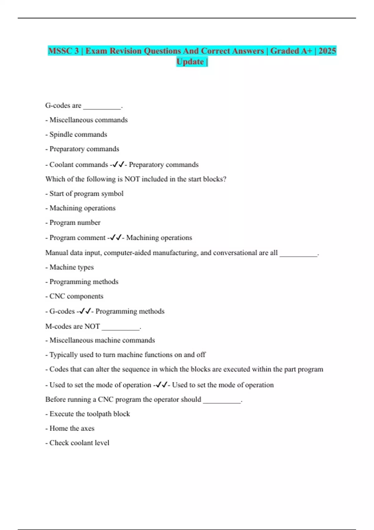 MSSC Maintenance practice test (2024/2025). | Exam Revision Questions ...