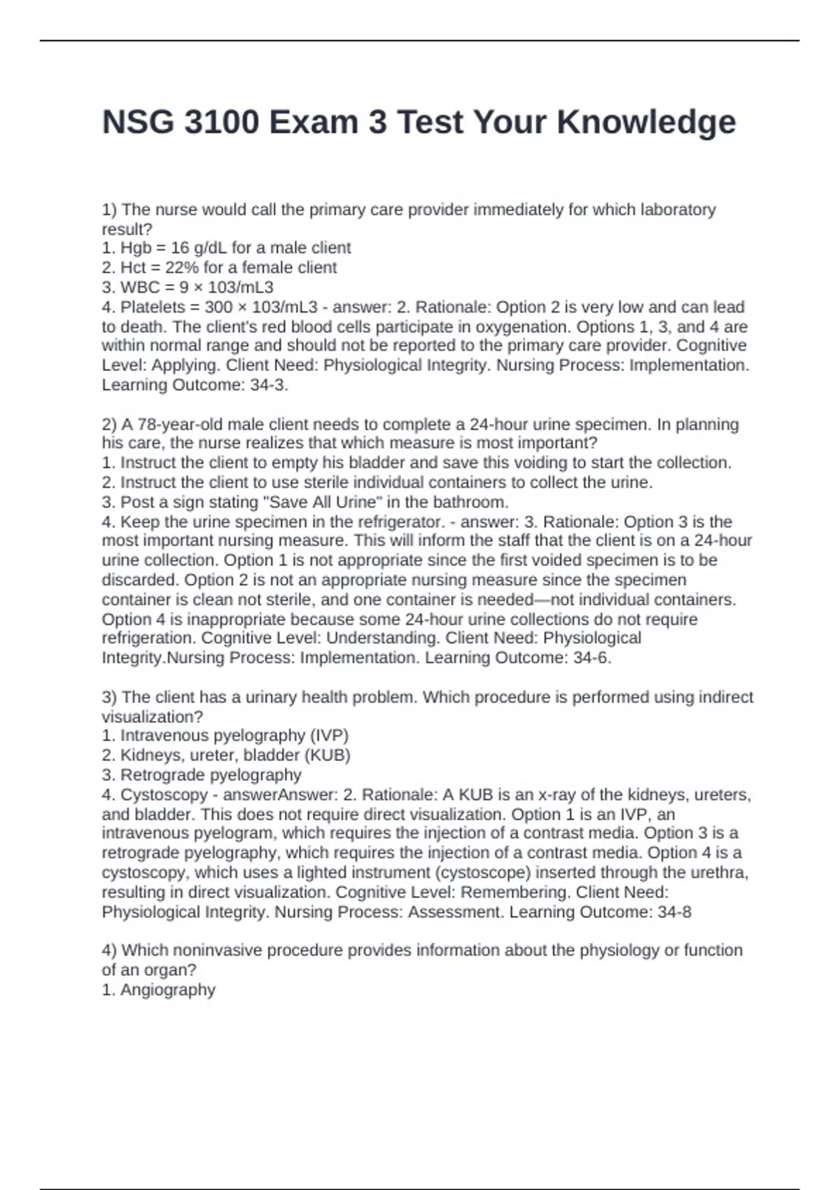 NSG 3100 Exam 3 Test Your Knowledge Questions and Answers 100% Correct ...