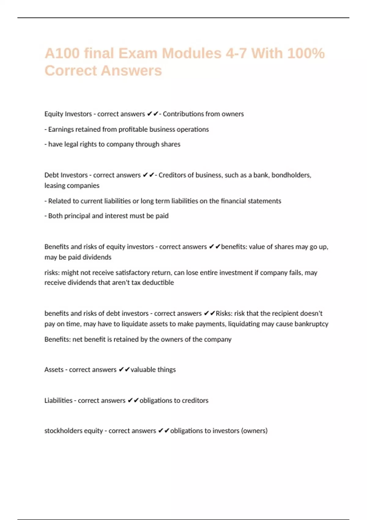 A100 final Exam Modules 4-7 With 100% Correct Answers - A100 m Mod ...