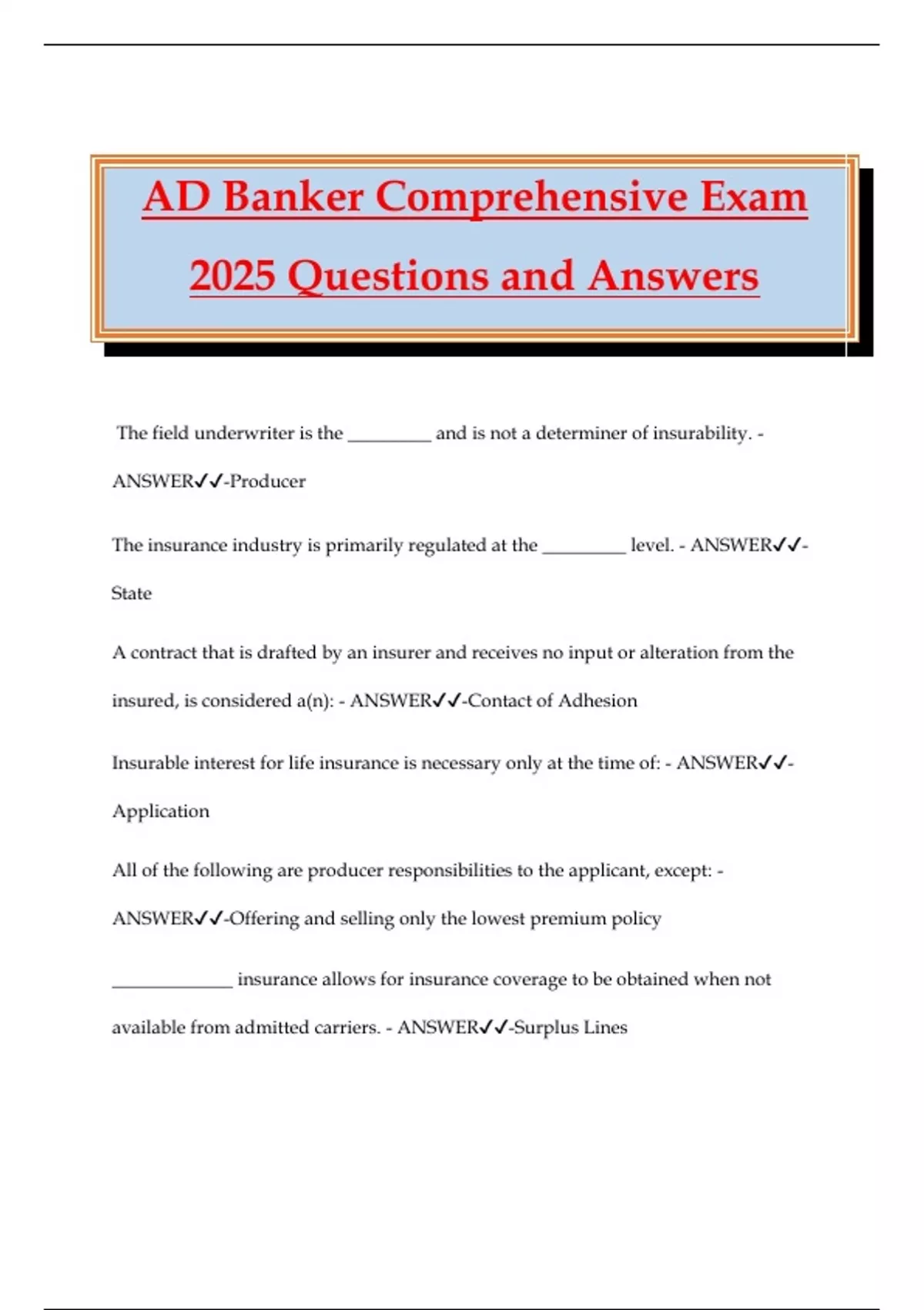 AD Banker Comprehensive Exam 2025 Questions and Answers - AD Banker ...