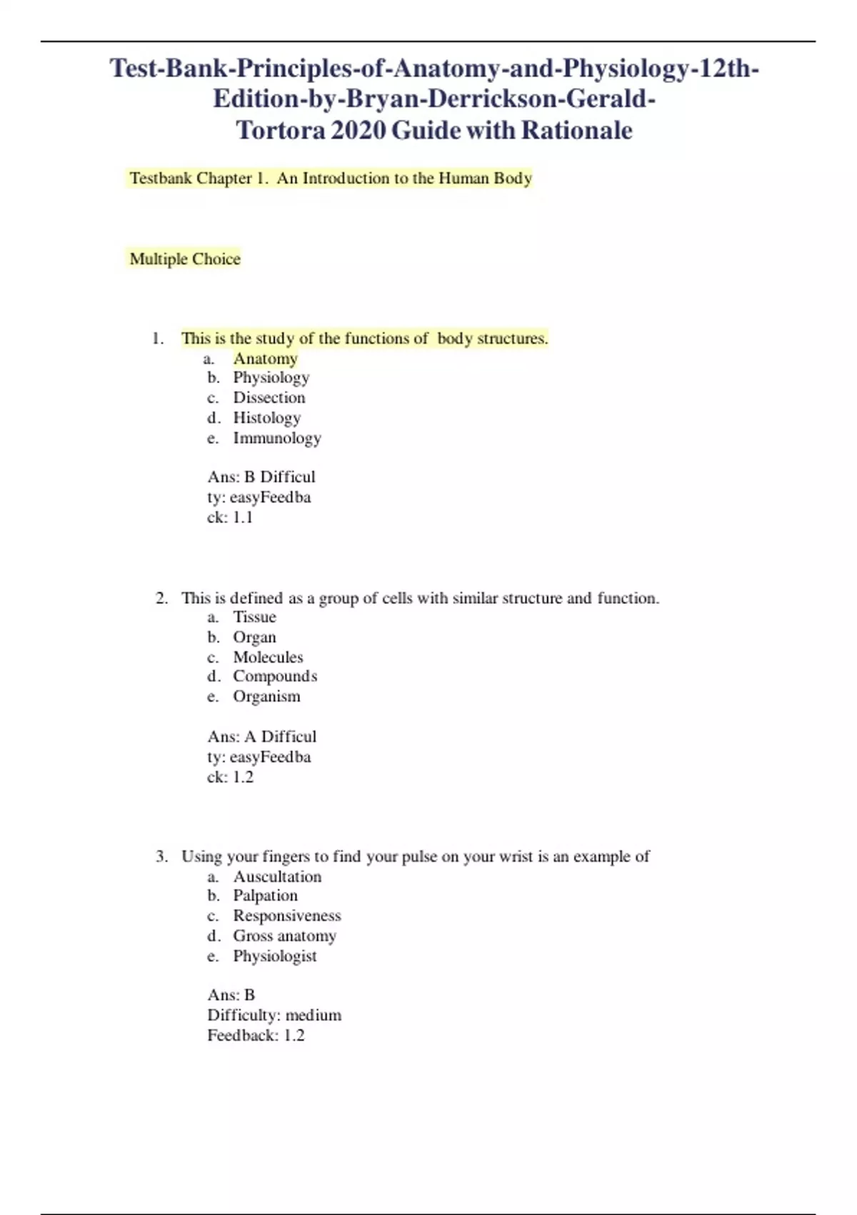 TEST BANK Principles of Anatomy and Physiology 16th Edition Gerard J ...