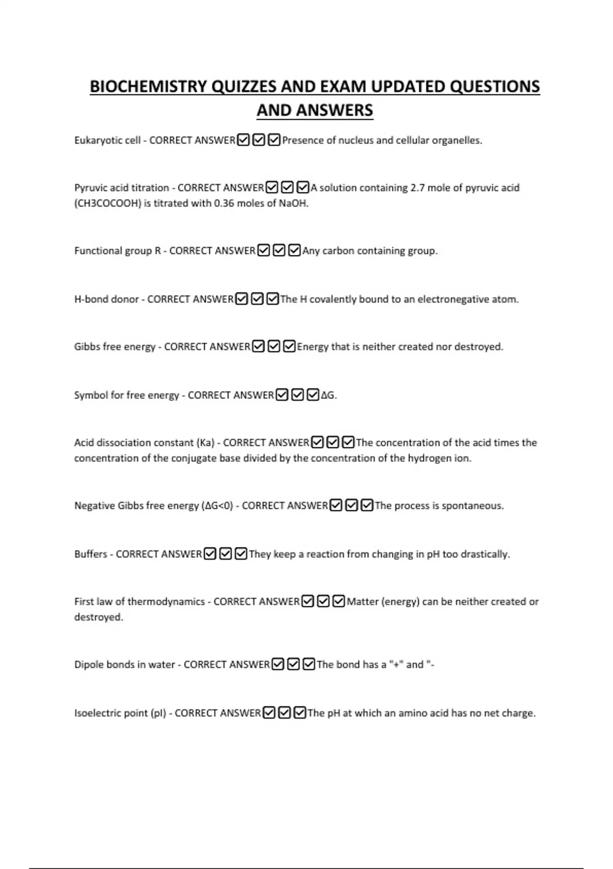 BIOCHEMISTRY QUIZZES AND EXAM UPDATED QUESTIONS AND ANSWERS ...