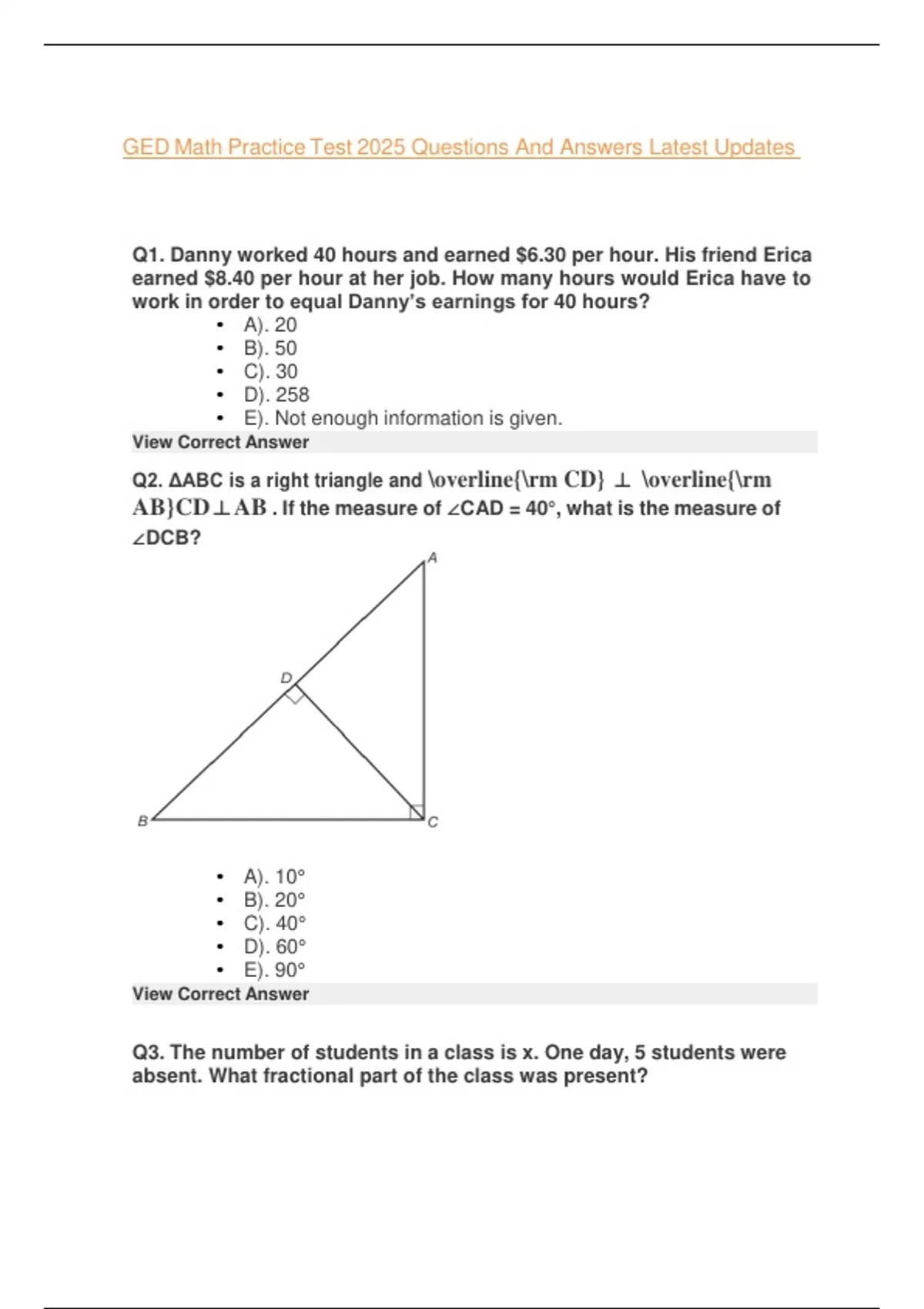 GED Math Practice Test 2025 Questions And Answers Latest Updates - GED ...