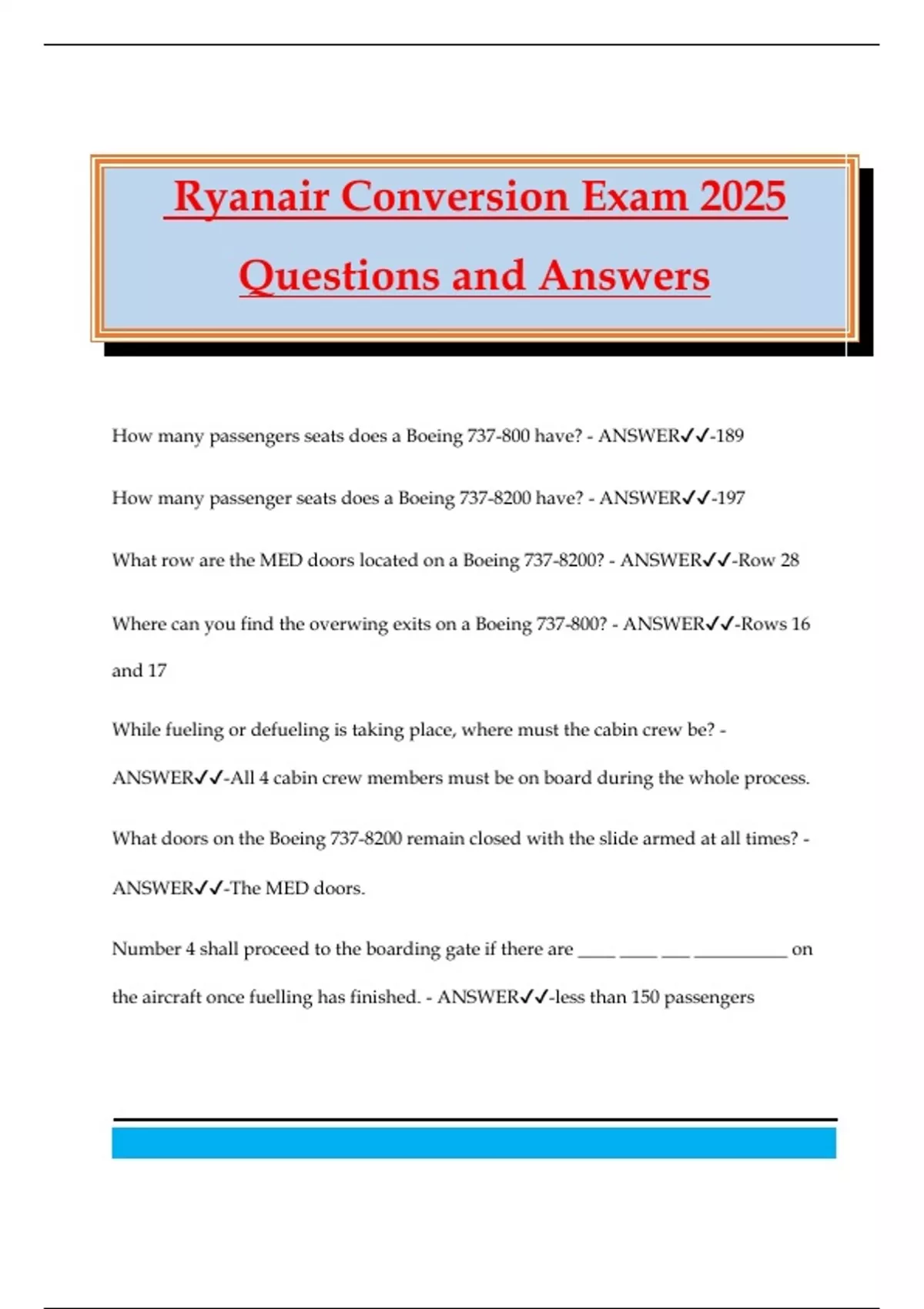Ryanair Conversion Exam 2025 Questions and Answers - Ryanair - Stuvia US